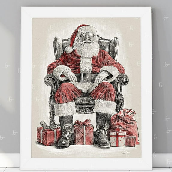 Dopaprint UNFRAMED PAPER POSTER San.Ta Pencil Drawing: Vintage Chris.Tmas Art Print Art, Home ...