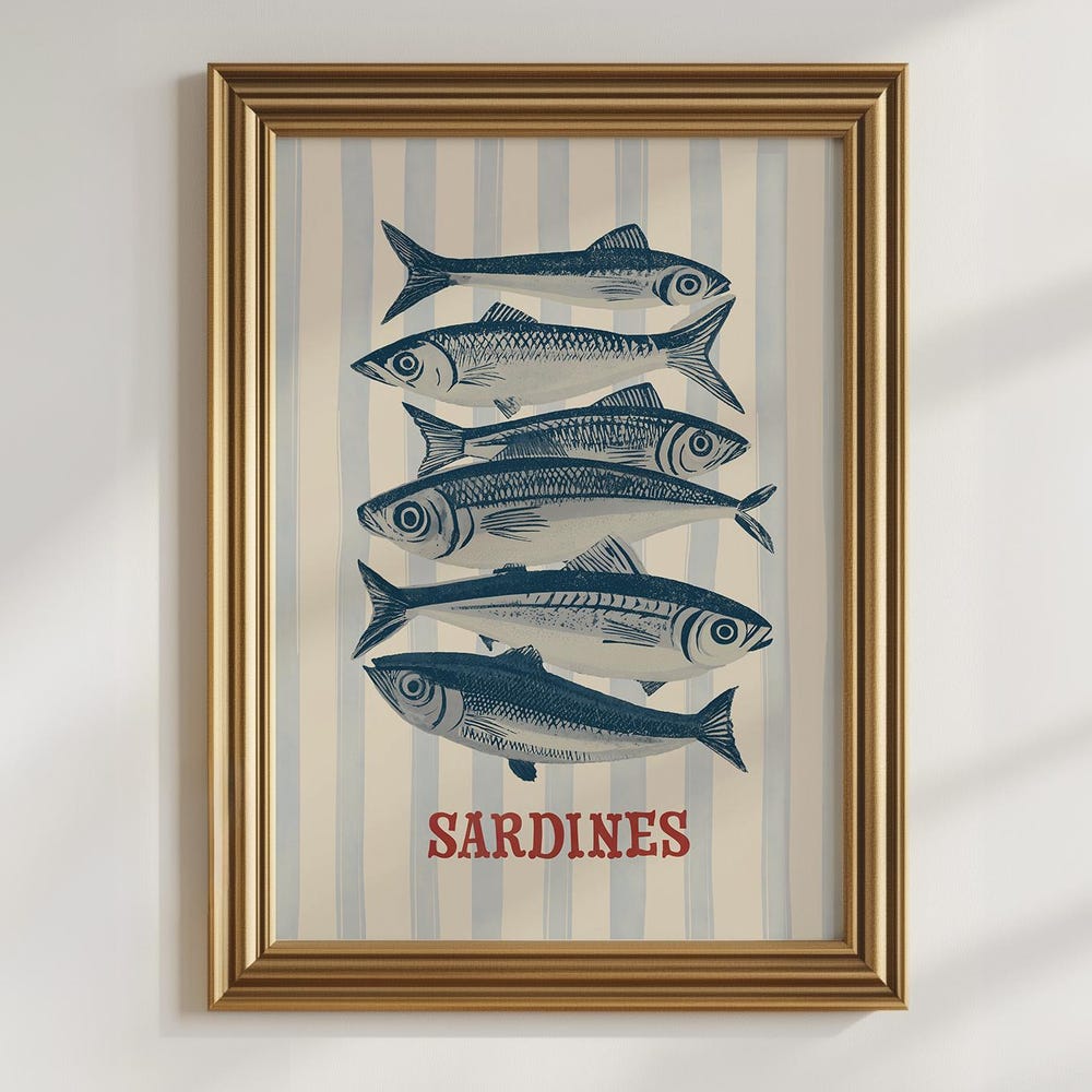 Dopaprint UNFRAMED PAPER POSTER Sardine Print Fish Art Print, Kitchen ...