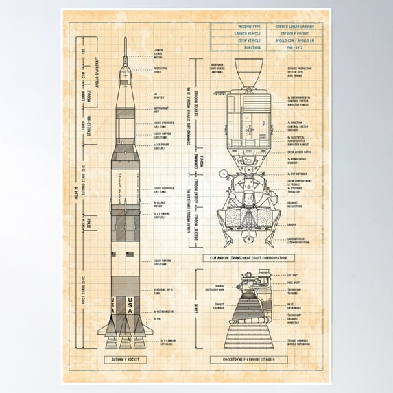 Dopaprint UNFRAMED PAPER POSTER Saturn V , Apollo Crewed Lunar ...