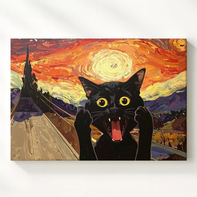 Dopaprint UNFRAMED PAPER POSTER Screaming Cat Poster Funny Black Cat ...