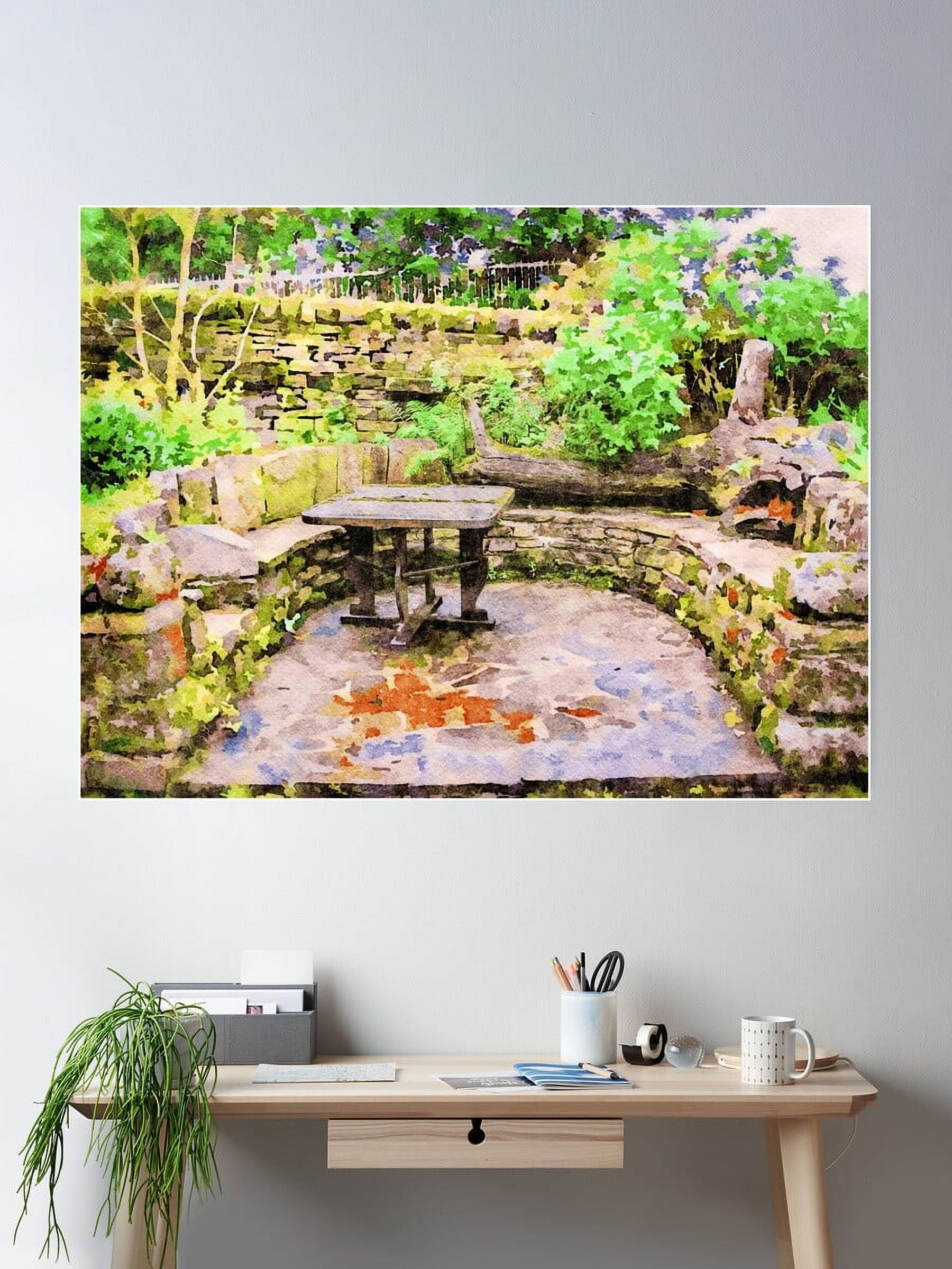 Dopaprint UNFRAMED PAPER POSTER Serene Garden Patio With Stone Seating ...