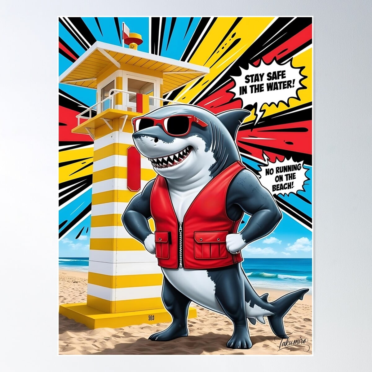Dopaprint UNFRAMED PAPER POSTER Shark Baywatch Lifeguard On Duty, No ...