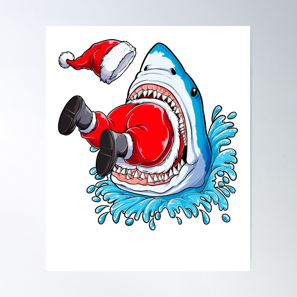 Dopaprint UNFRAMED PAPER POSTER Shark Eating San.Ta Claus Chri.Stm.As ...