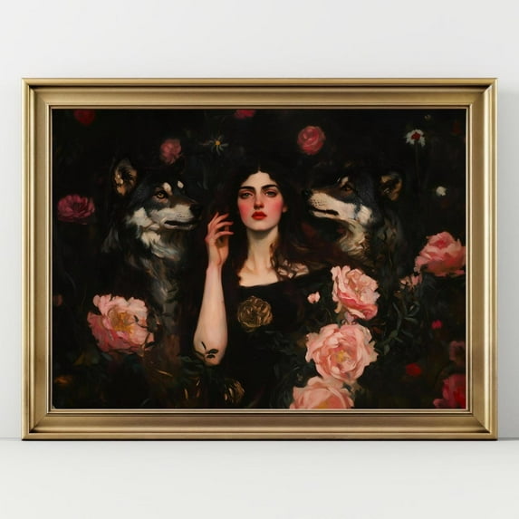 Dopaprint UNFRAMED PAPER POSTER She-Wolf Art Print Dark Feminine Portrait With Wolves And Roses ...