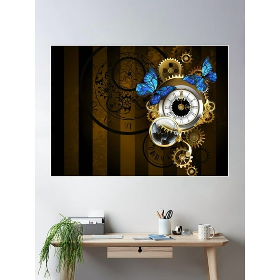 Dopaprint UNFRAMED PAPER POSTER Silver Watches With Blue Butterflies ...