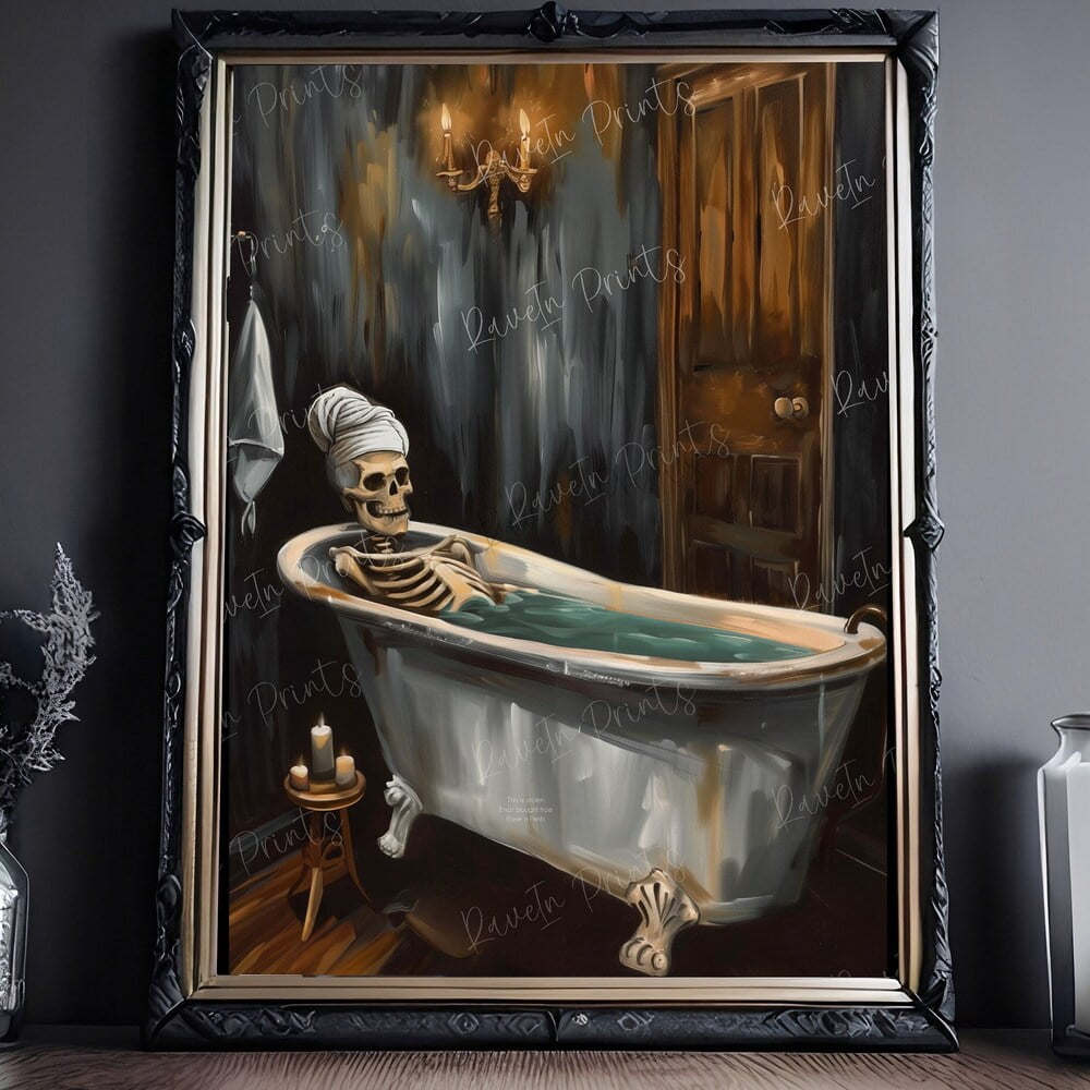 Dopaprint UNFRAMED PAPER POSTER Skeleton Taking A Bath Painting, Gothic ...