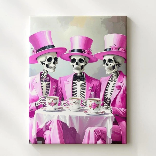 Dopaprint UNFRAMED PAPER POSTER Skeleton Tea Party Pink Suited Hal.Low ...