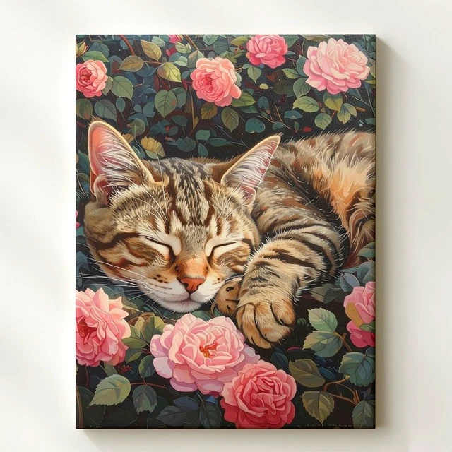 Dopaprint UNFRAMED PAPER POSTER Sleeping Tabby In Rose Garden Poster ...