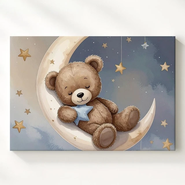 Dopaprint UNFRAMED PAPER POSTER Sleeping Teddy Bear On Crescent Moon ...
