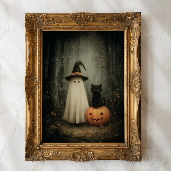 Dopaprint UNFRAMED PAPER POSTER Smiling Ghost And Black Cat In Dark ...