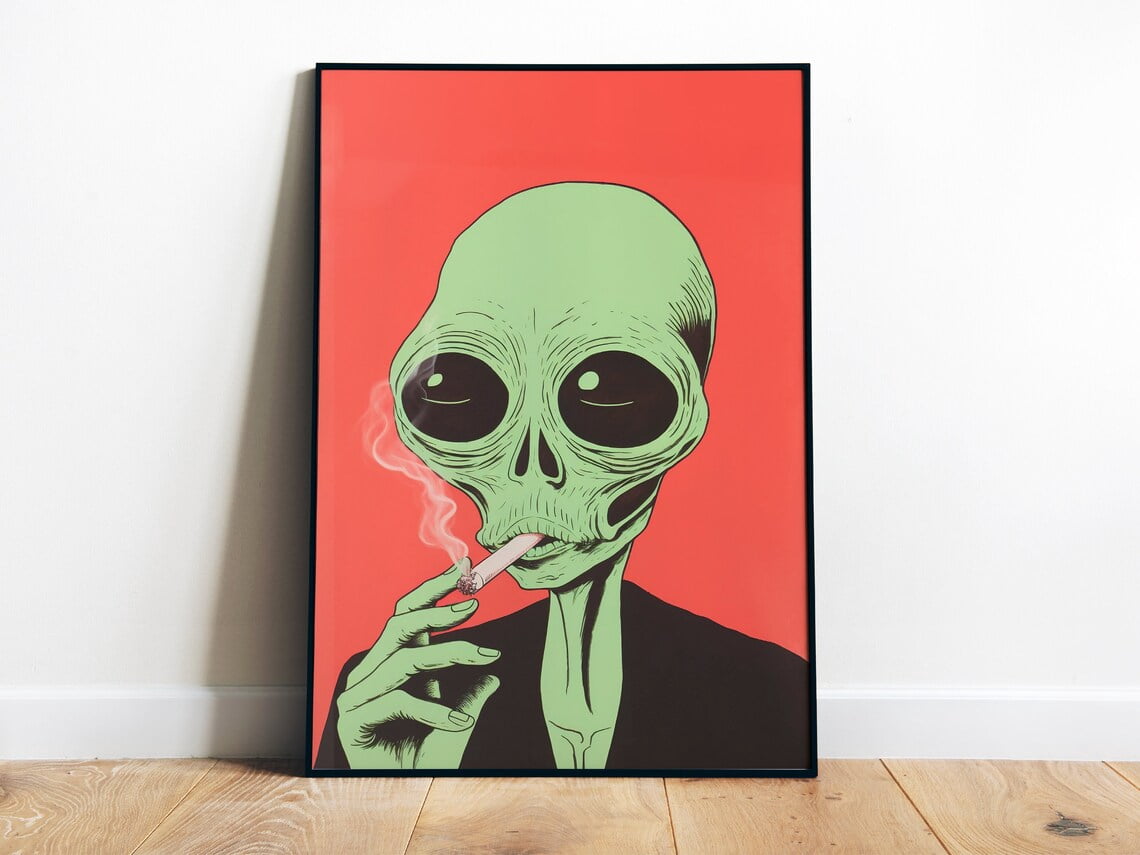 Dopaprint UNFRAMED PAPER POSTER Smoking Alien Print Alien Poster Retro ...