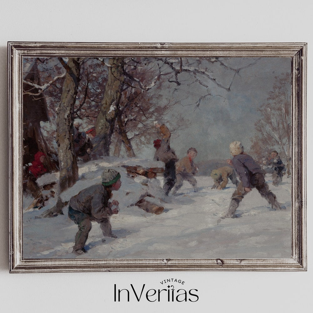 Dopaprint UNFRAMED PAPER POSTER Snowball Fight Vintage Painting ...