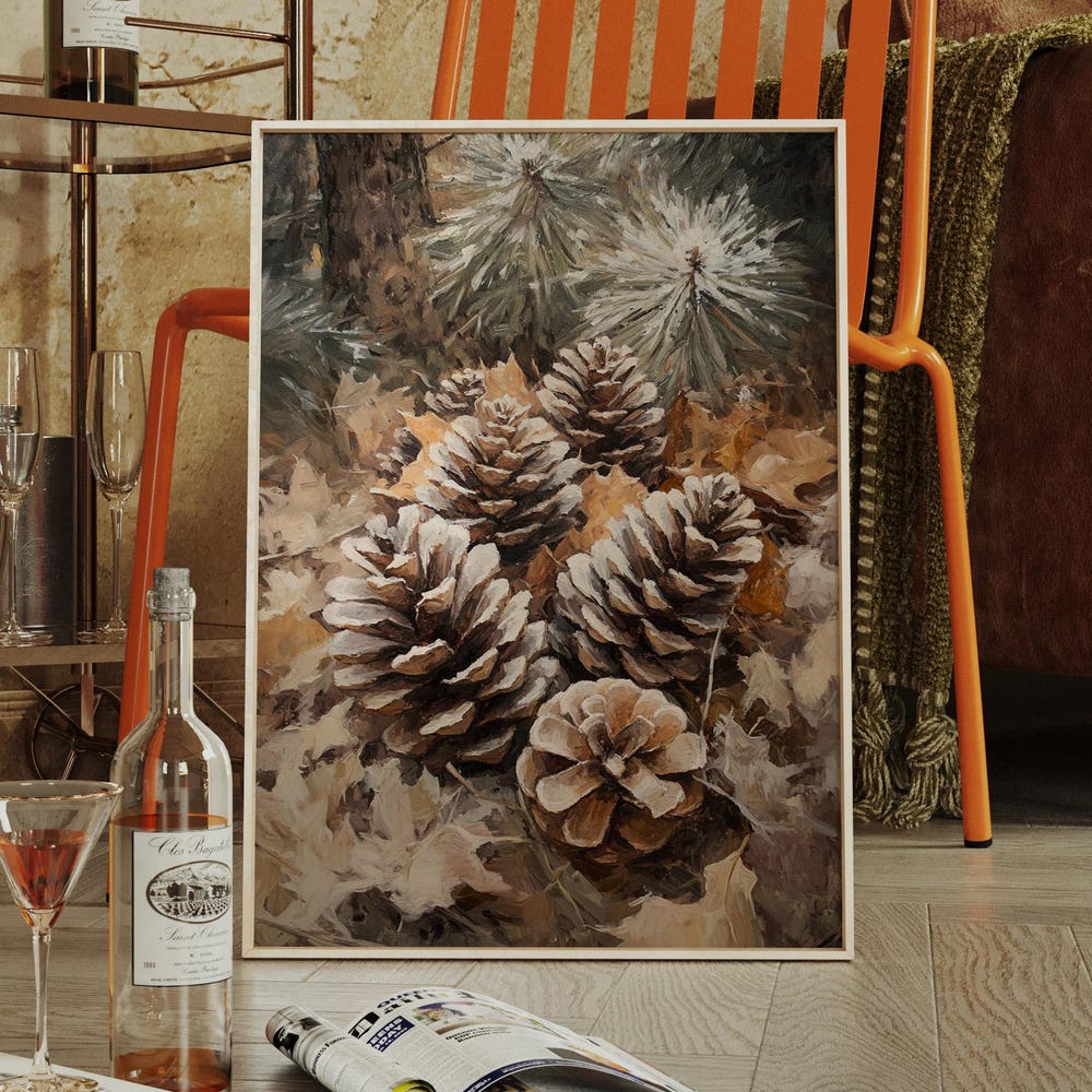 Dopaprint UNFRAMED PAPER POSTER Snowy Pine Cones Art Wall Art Rustic ...