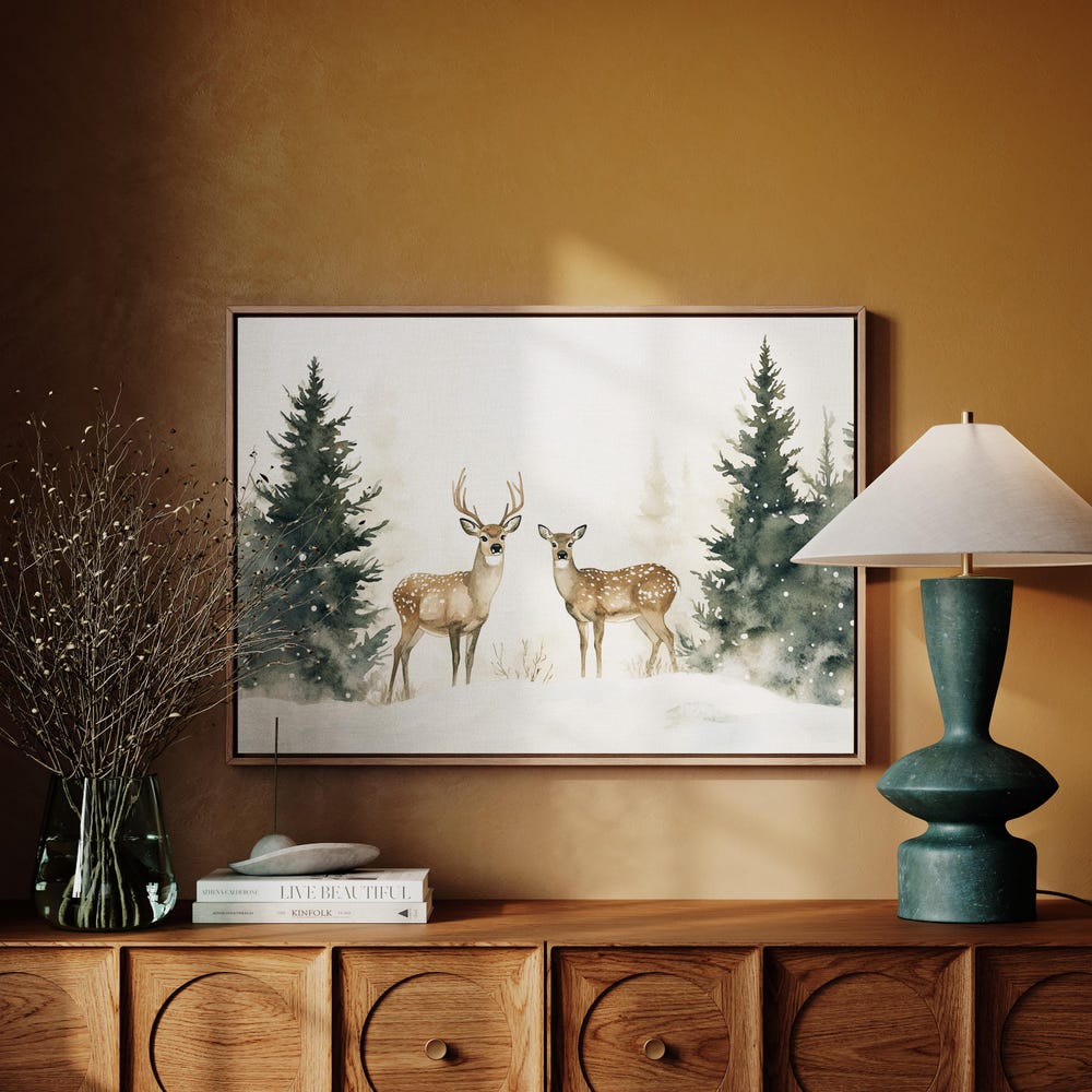 Dopaprint UNFRAMED PAPER POSTER Snowy Woodland Deer Poster Art Winter ...