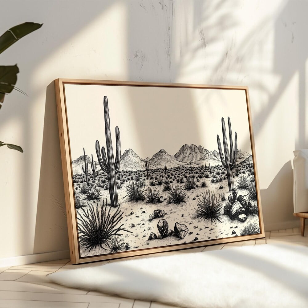 Dopaprint UNFRAMED PAPER POSTER Southwest Desert Ink Drawing, Black And ...