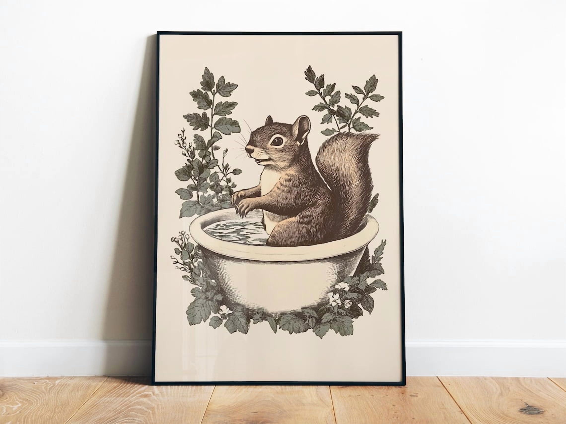 Dopaprint UNFRAMED PAPER POSTER Squirrel Taking Bath Print Squirrel In ...
