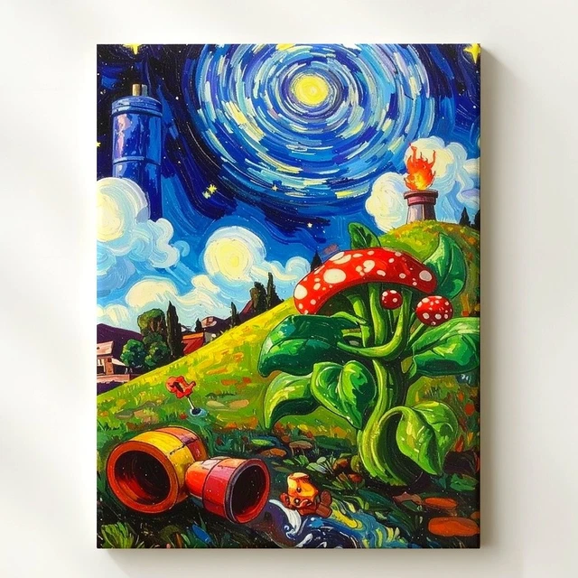 Dopaprint UNFRAMED PAPER POSTER Starry Game Night Van Gogh X Mario ...