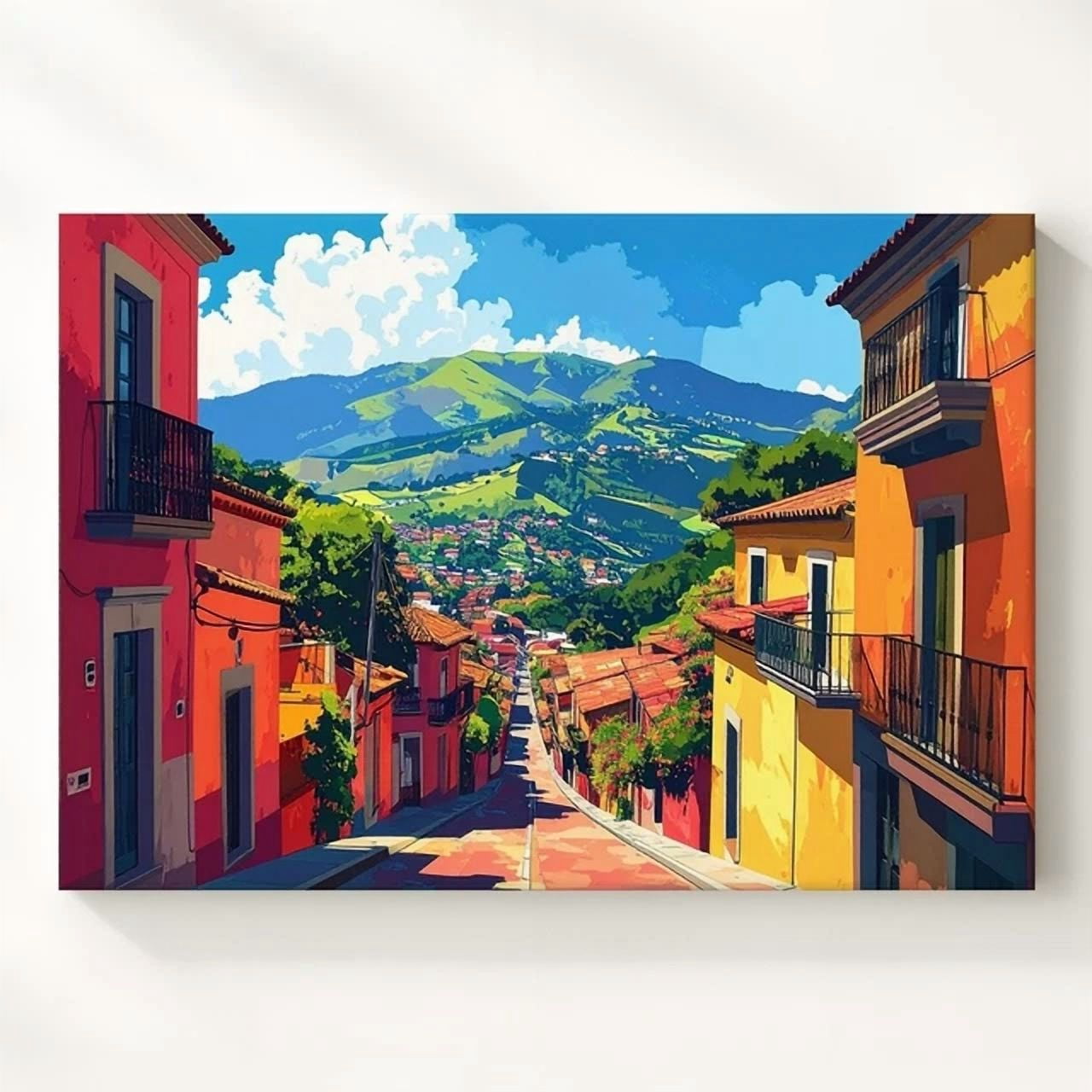 Dopaprint UNFRAMED PAPER POSTER Sunlit Hillside Street Poster Vibrant ...