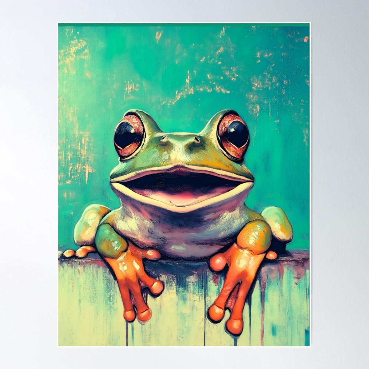 Dopaprint UNFRAMED PAPER POSTER Super Cheerful Vivid Frog On A Fence So Hoppy #6 Poster Wall Art ...