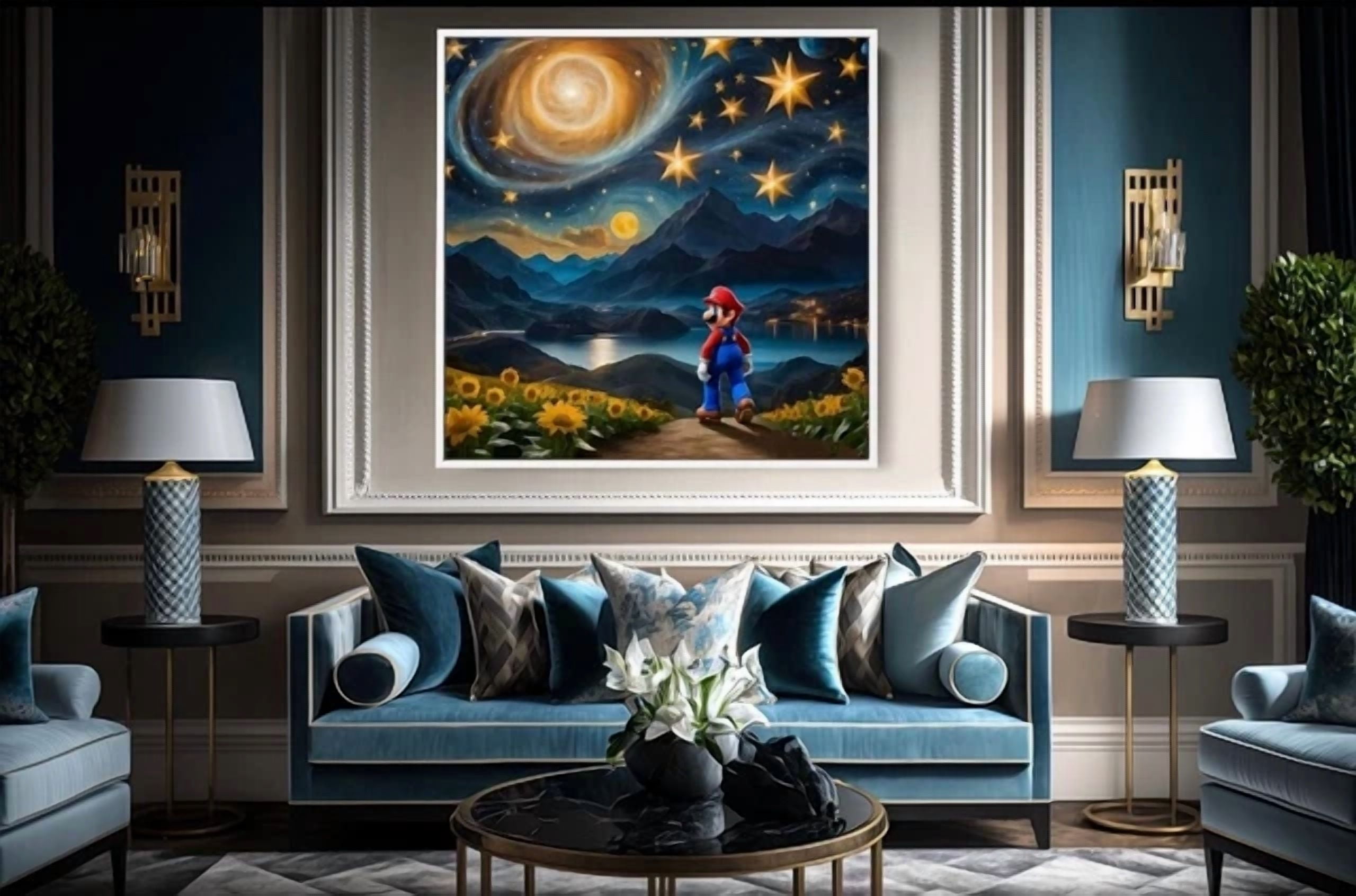 Dopaprint UNFRAMED PAPER POSTER Super Mario In Starry Night Wall Art ...