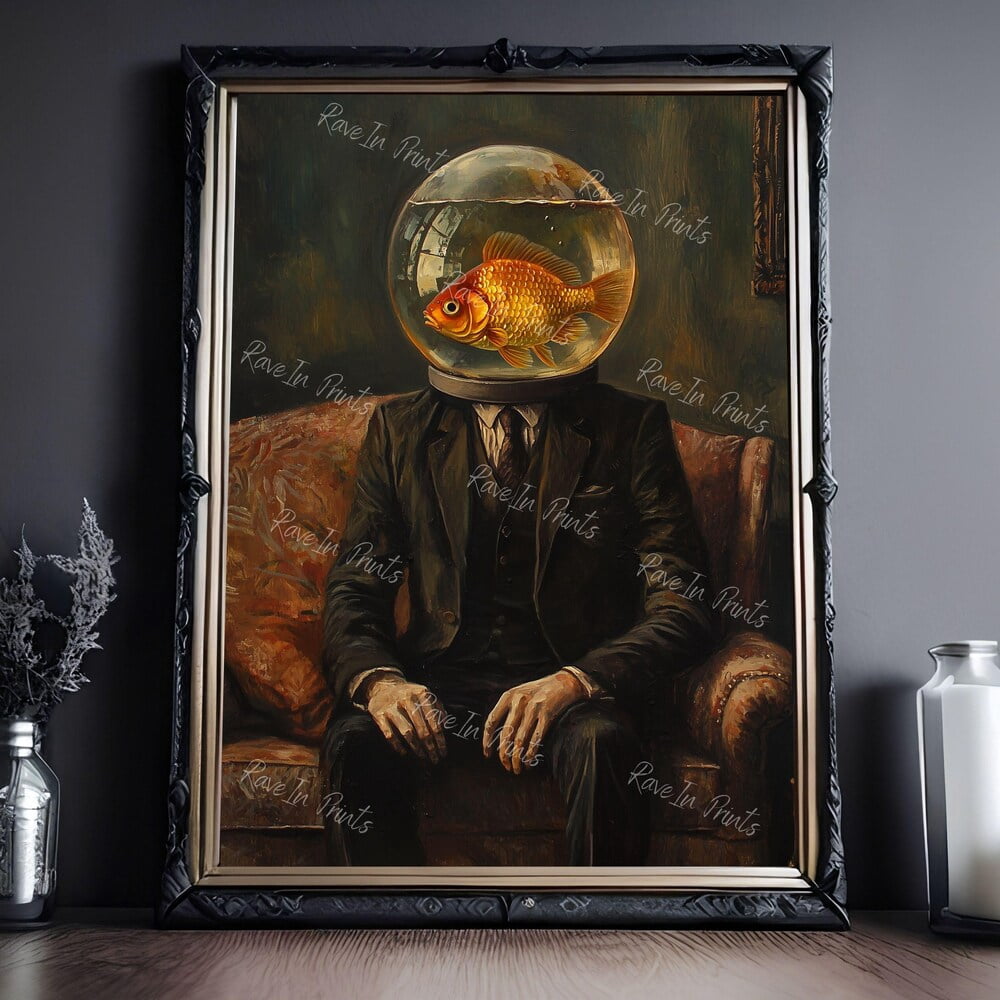 Dopaprint UNFRAMED PAPER POSTER Surreal Painting Print, Man With Fish ...