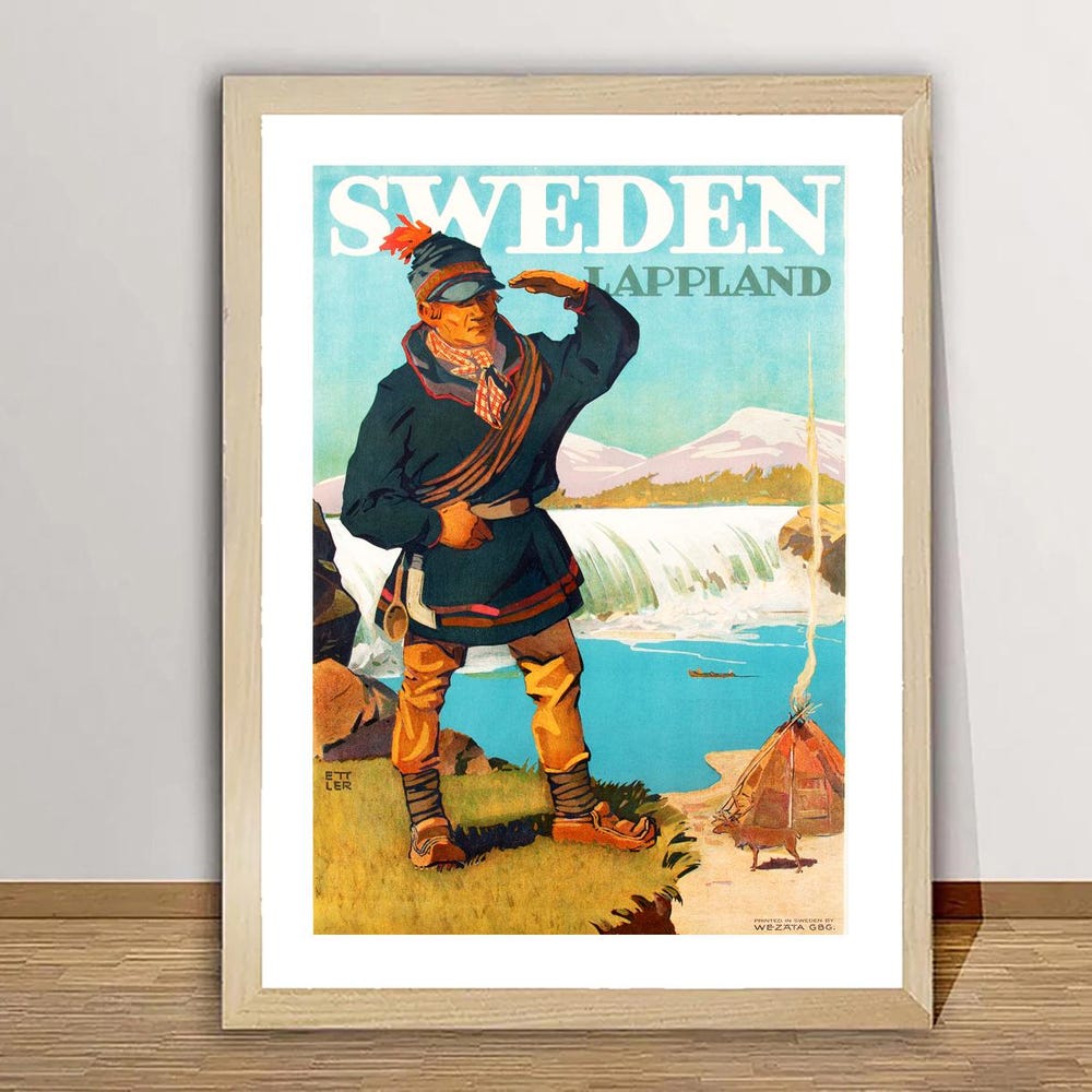 Dopaprint UNFRAMED PAPER POSTER Sweden Lappland Vintage Travel Poster ...