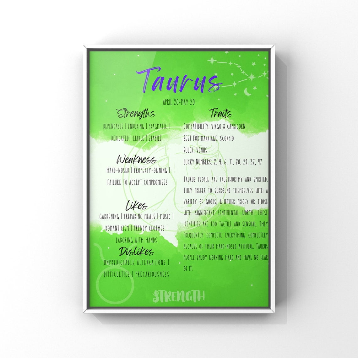 Dopaprint UNFRAMED PAPER POSTER Taurus Poster, Zodiac, Astrology,Art ...