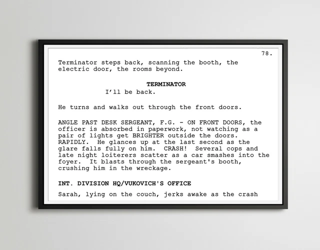 Dopaprint UNFRAMED PAPER POSTER Terminator "I'Ll Be Back" Screenplay ...