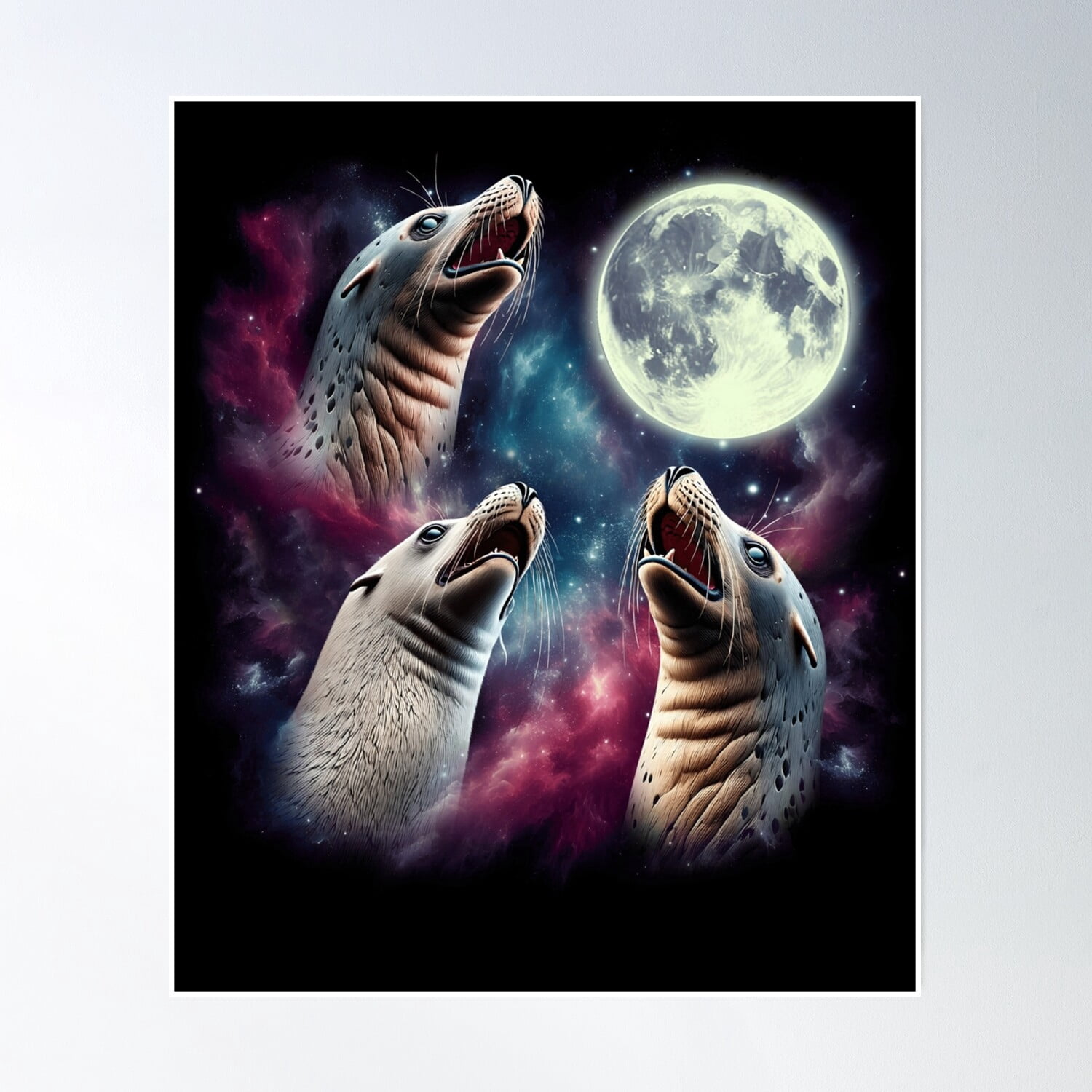 Dopaprint UNFRAMED PAPER POSTER Three Seals Howling At Moon Funny Weird ...