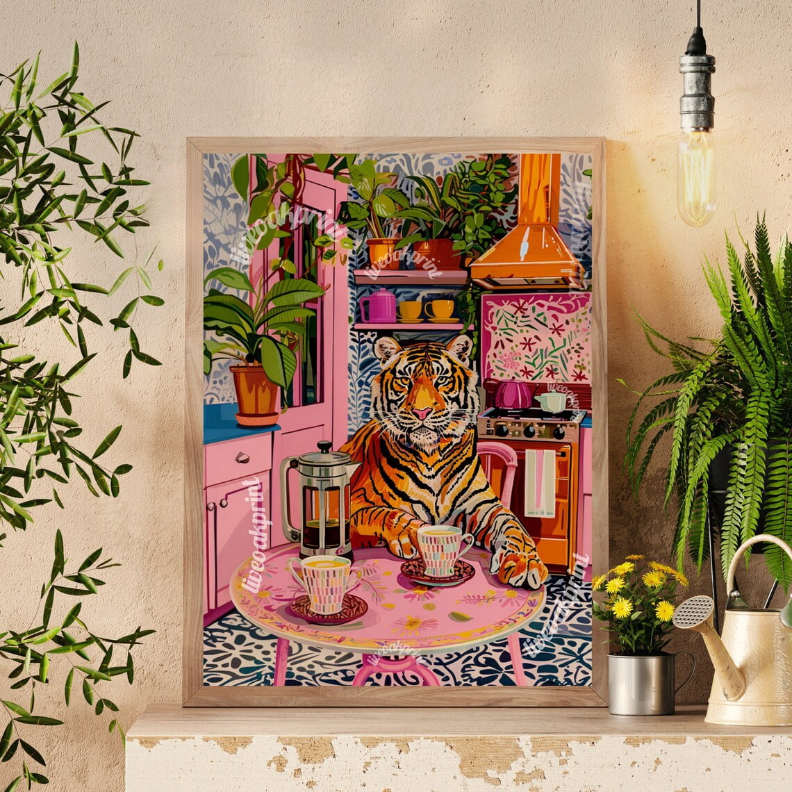 Dopaprint UNFRAMED PAPER POSTER Tiger With Coffee And A French Press ...