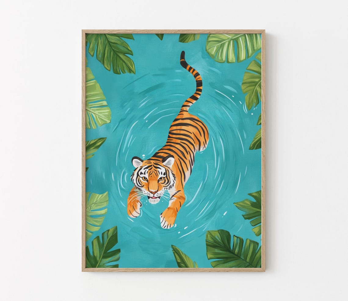 Dopaprint UNFRAMED PAPER POSTER Tiger Walking In River Print, Animal ...