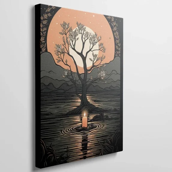 Dopaprint UNFRAMED PAPER POSTER Tranquil Tree & Candle With Moonlit ...