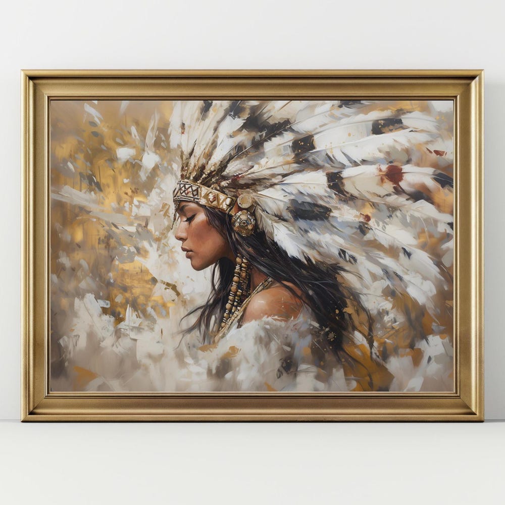 Dopaprint UNFRAMED PAPER POSTER Tribal Woman Wall Art Feather Headdress ...
