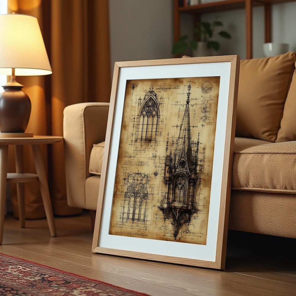 Dopaprint UNFRAMED PAPER POSTER Tudor Sepia Window Poster Antique Architectural Blueprint ...