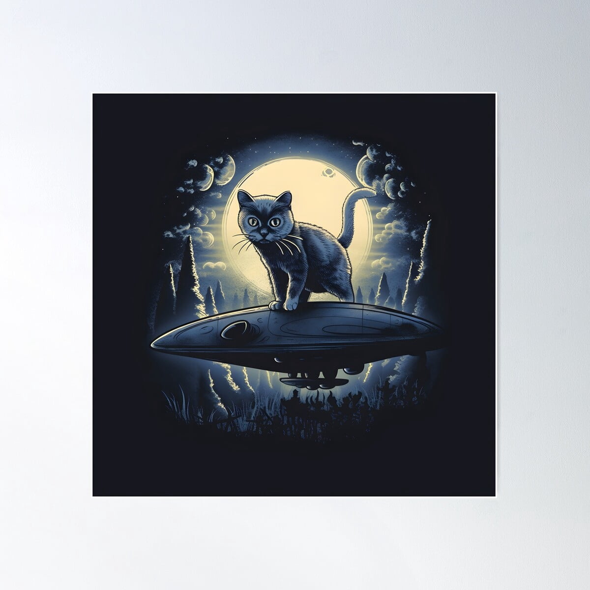 Dopaprint UNFRAMED PAPER POSTER Ufo Cats With Full Moon Poster Wall Art ...