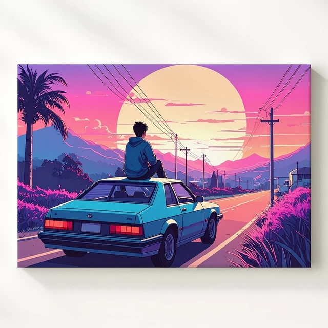 Dopaprint UNFRAMED PAPER POSTER Vaporwave Sunset Retro Futuristic Car ...