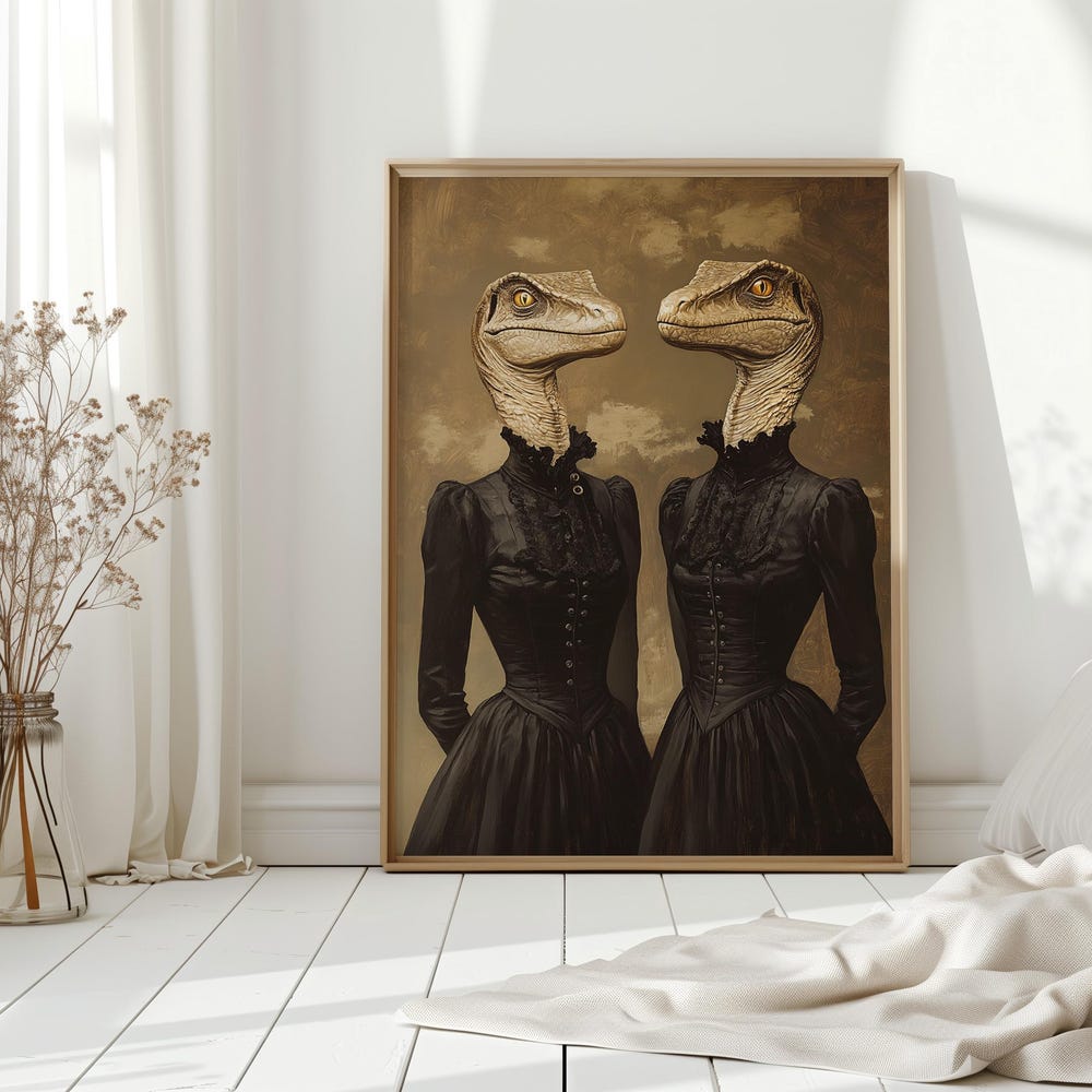 Dopaprint UNFRAMED PAPER POSTER Velociraptor Sisters In Victorian ...