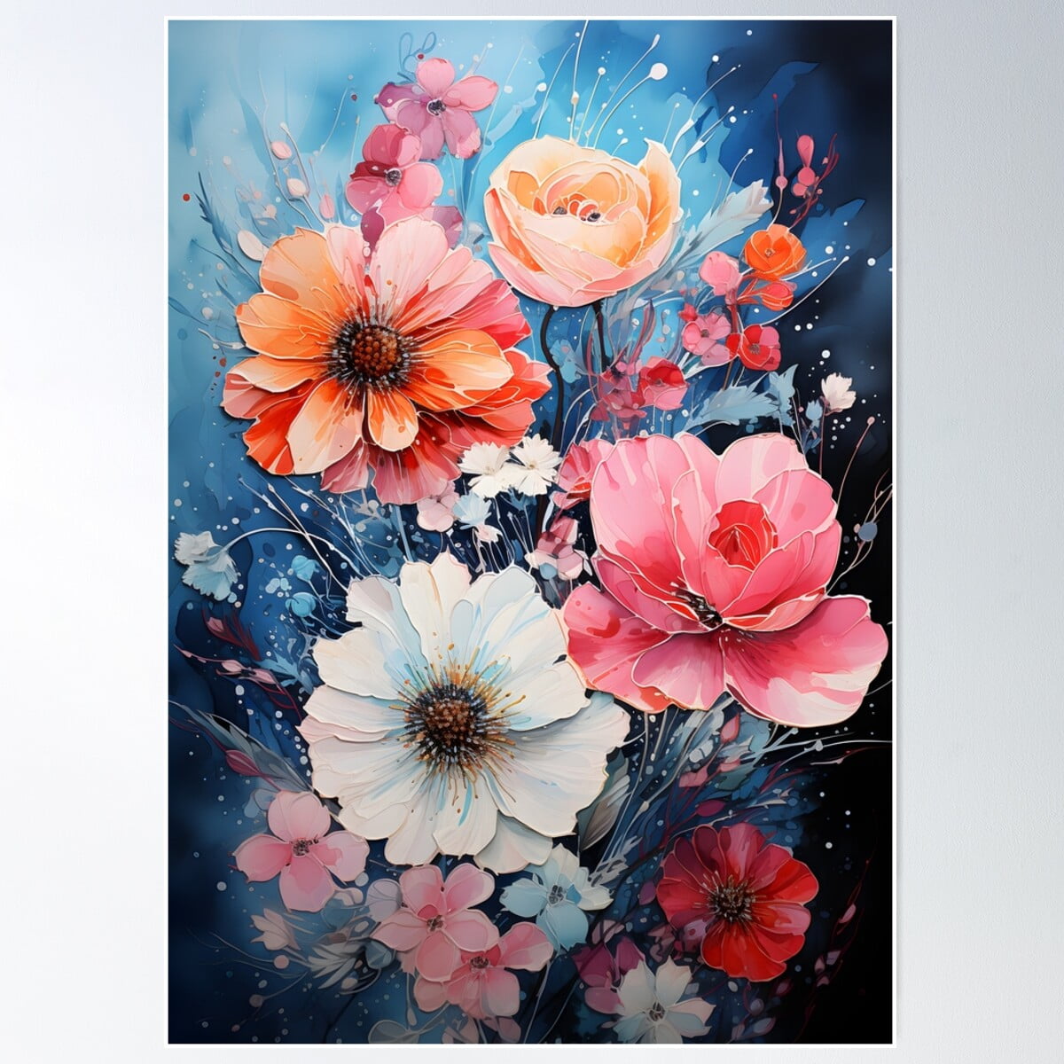 Dopaprint UNFRAMED PAPER POSTER Vibrant Watercolor Style Flowers: A ...