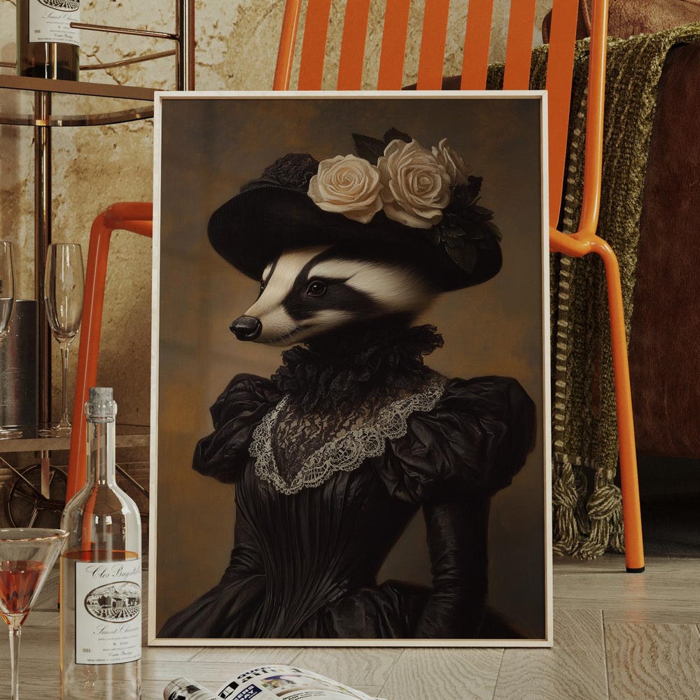 Dopaprint UNFRAMED PAPER POSTER Victorian Badger Poster Art, Whimsical ...