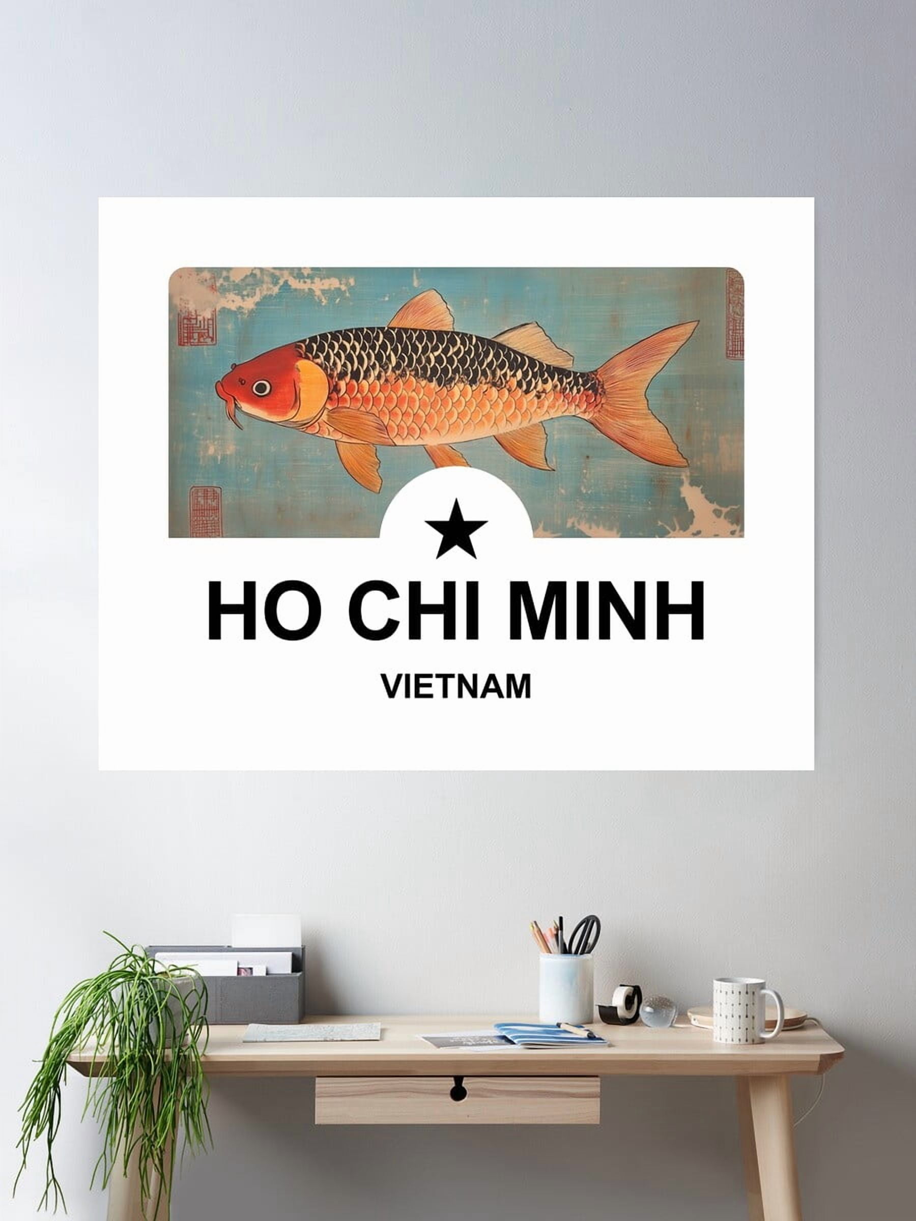 Dopaprint UNFRAMED PAPER POSTER Vietnam Ho Chi Minh Koi Carp Woodblock ...