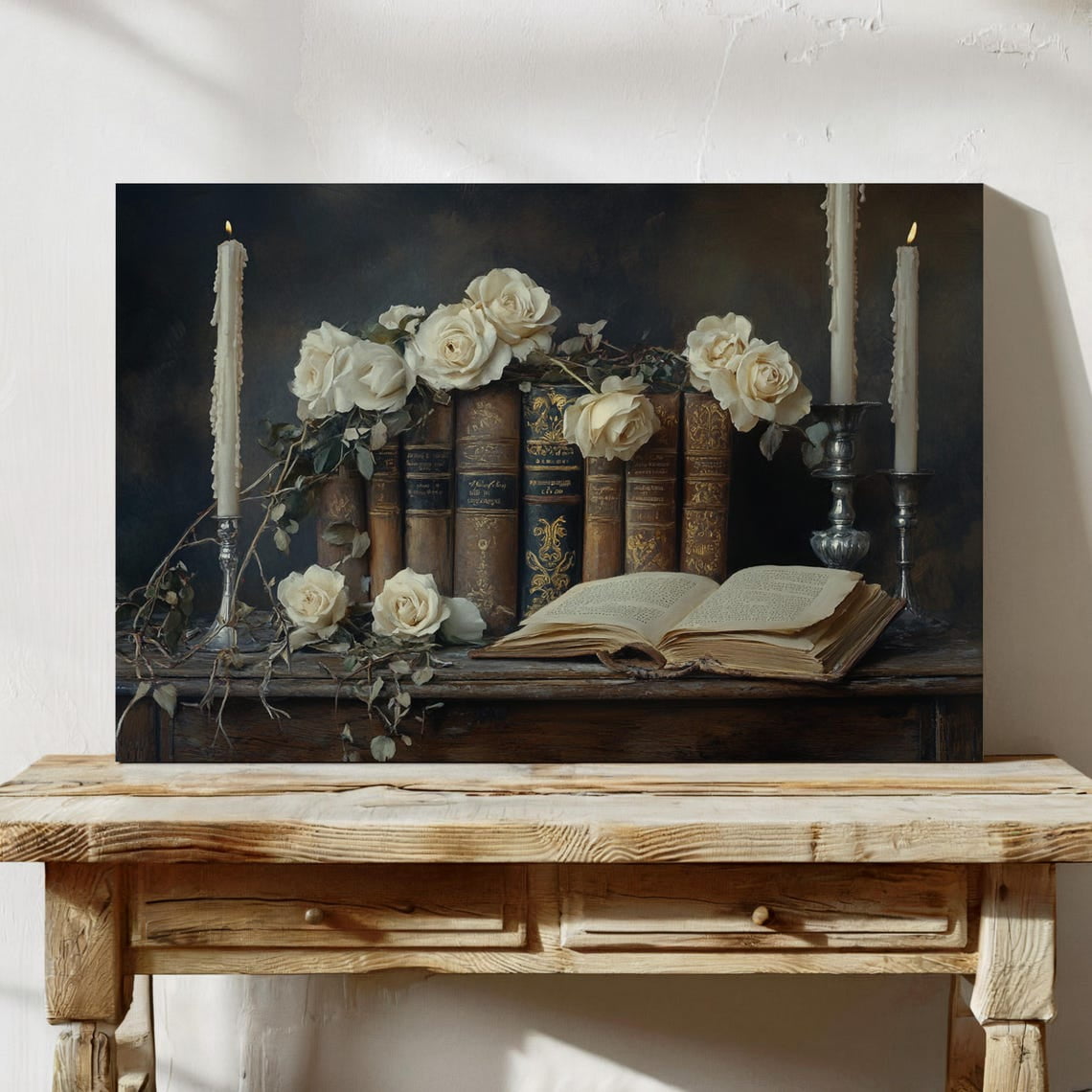 Dopaprint UNFRAMED PAPER POSTER Vintage Books And White Roses Art ...