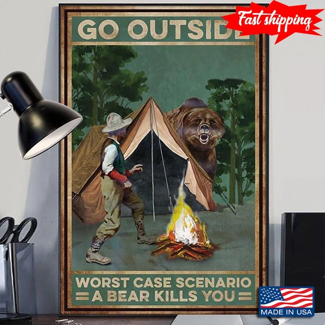 Dopaprint UNFRAMED PAPER POSTER Vintage Camping Bear Man Go Outside ...