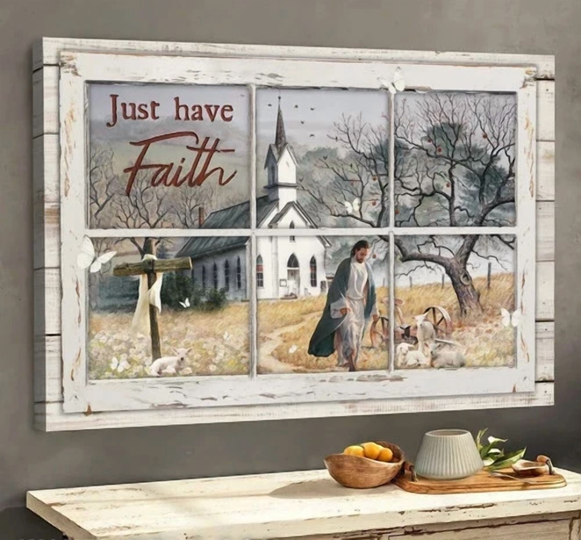 Dopaprint UNFRAMED PAPER POSTER Vintage Church, Cross, Lamb, Jesus ...