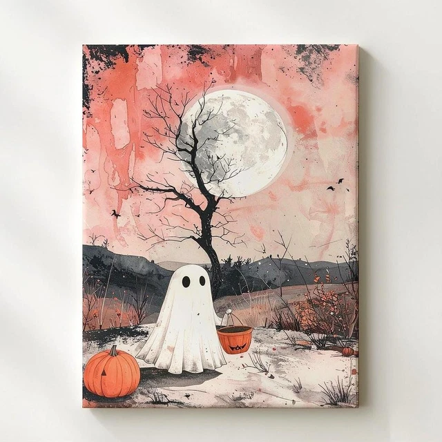 Dopaprint UNFRAMED PAPER POSTER Vintage Cute Ghost Pumpkin Pail & Pale ...