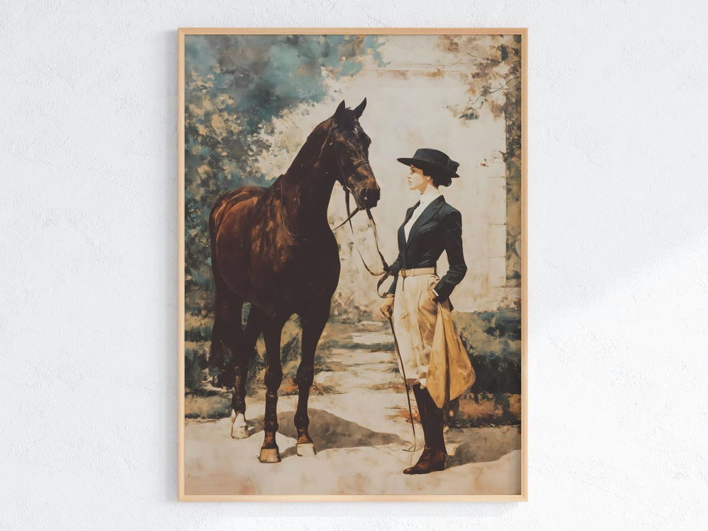 Dopaprint UNFRAMED PAPER POSTER Vintage Equestrian Digital Art Woman With Horse In Classic ...