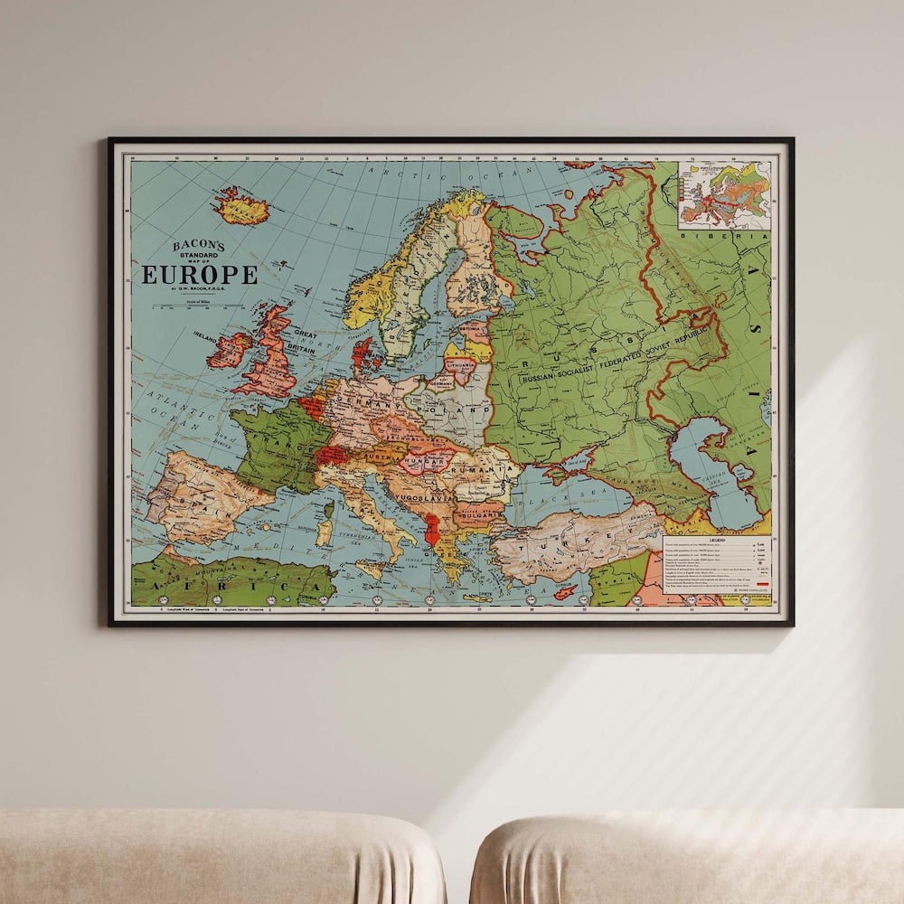 Dopaprint UNFRAMED PAPER POSTER Vintage Europe Map Poster - Vintage Map ...