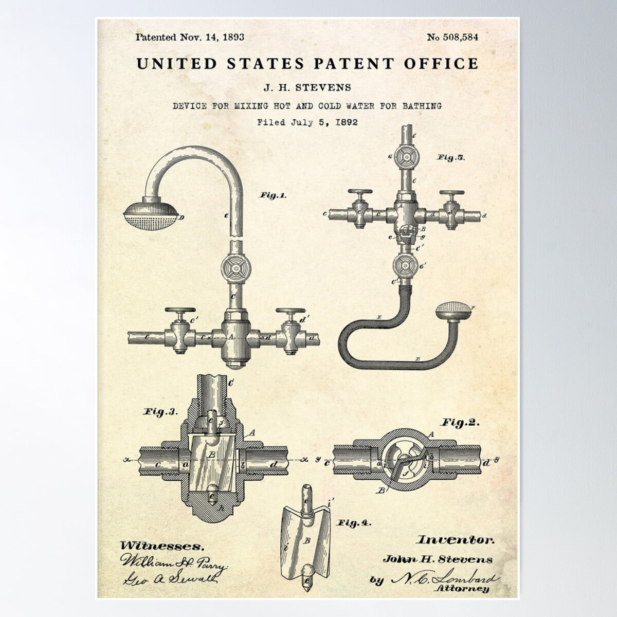 Dopaprint UNFRAMED PAPER POSTER Vintage Faucet Patent Poster Wall Art ...