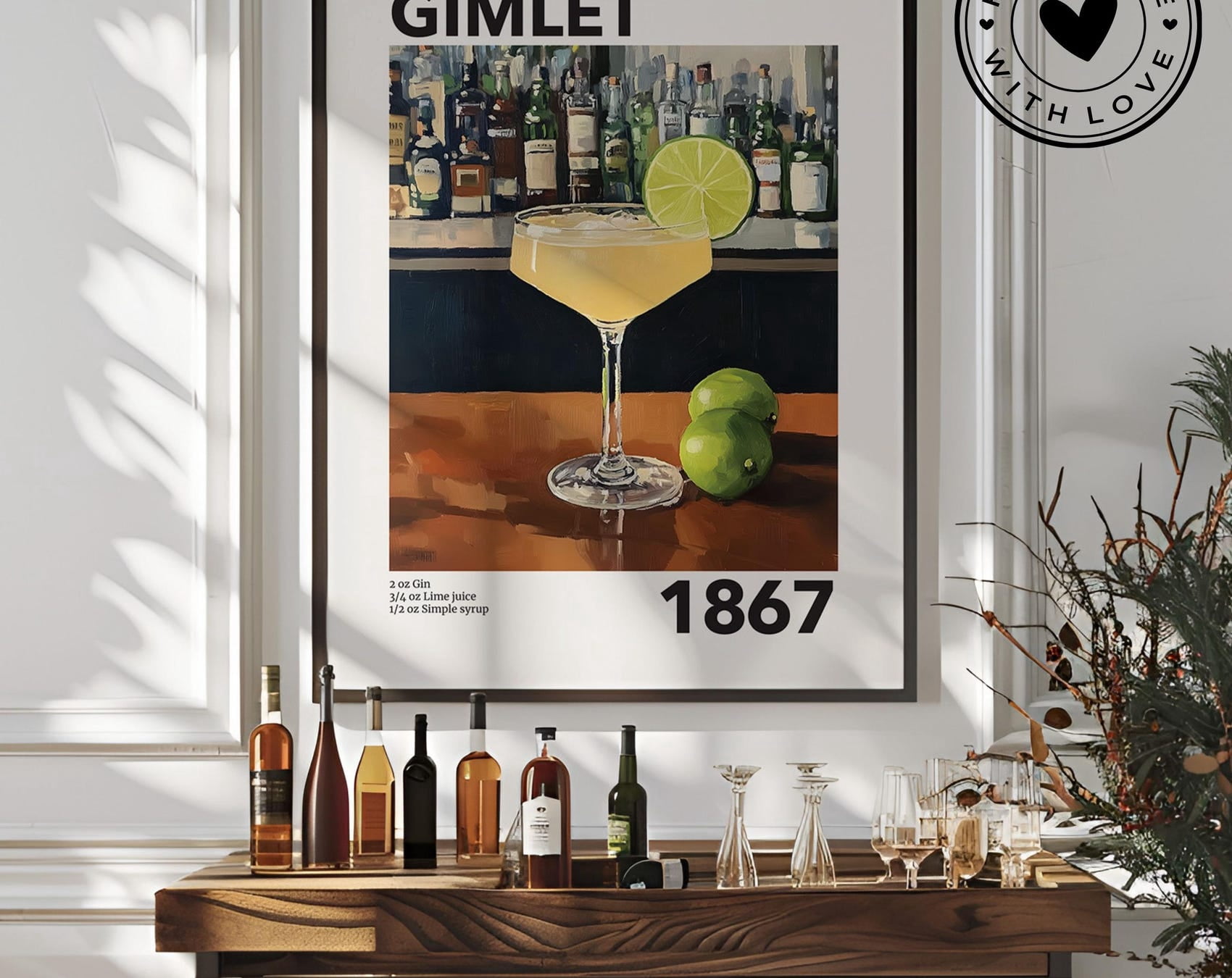 Dopaprint UNFRAMED PAPER POSTER Vintage Gimlet Cocktail Recipe Bar ...