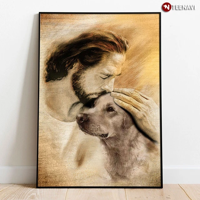 Dopaprint UNFRAMED PAPER POSTER Vintage Jesus Christ Kissing Labrador ...