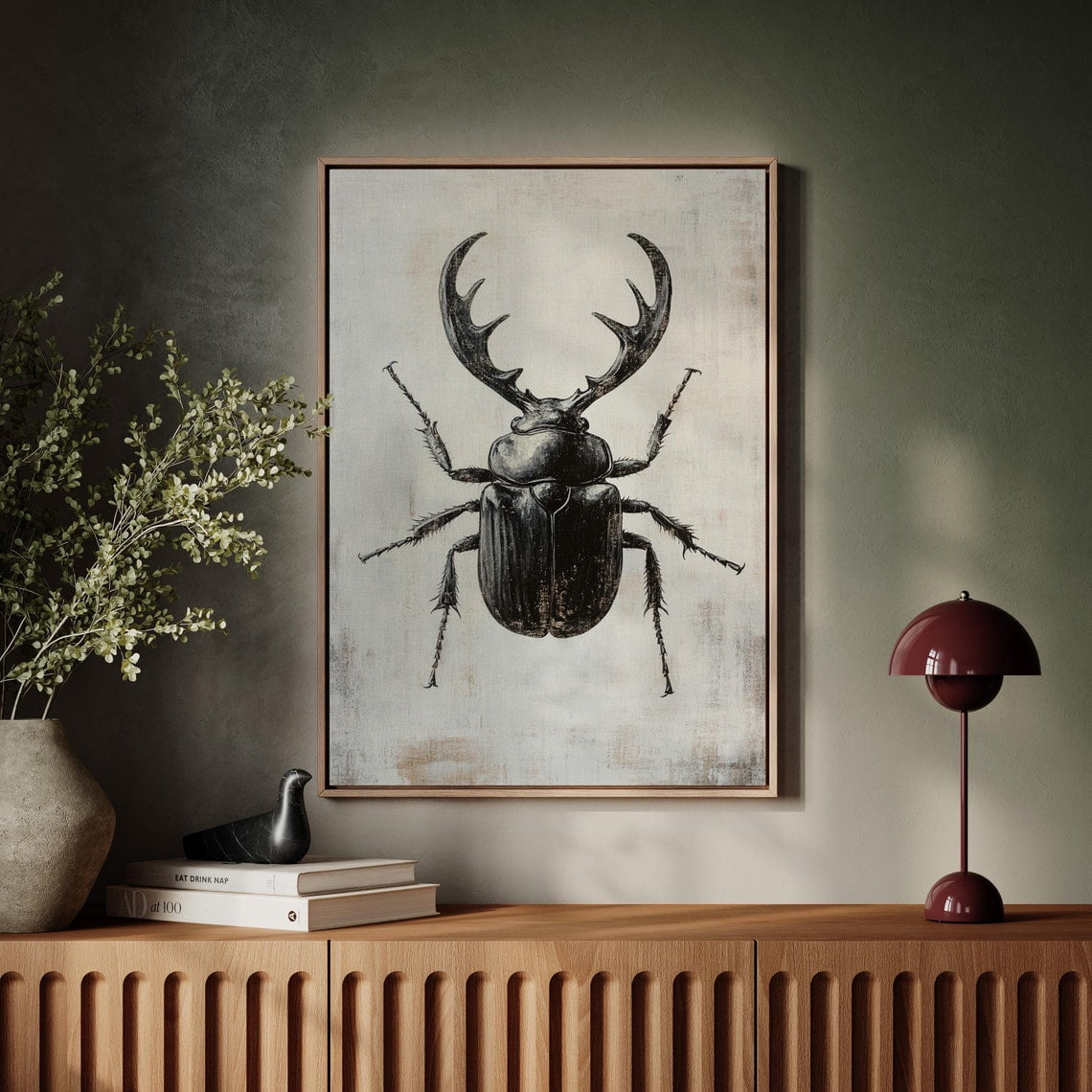 Dopaprint UNFRAMED PAPER POSTER Vintage Stag Beetle Illustration On Distressed Background ...